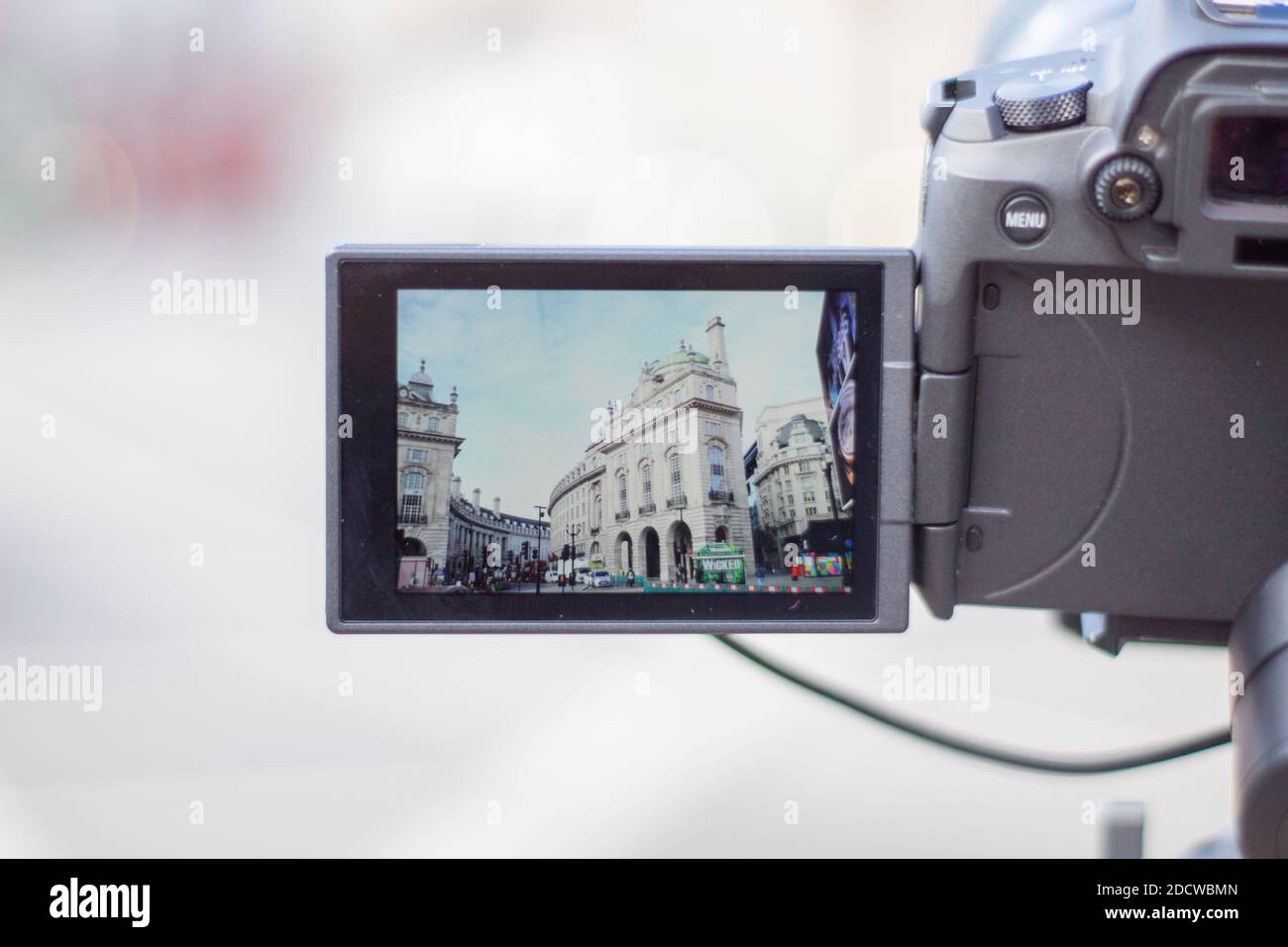 Camera recording the white buildings from Piccadilly Circus Stock Photo ...