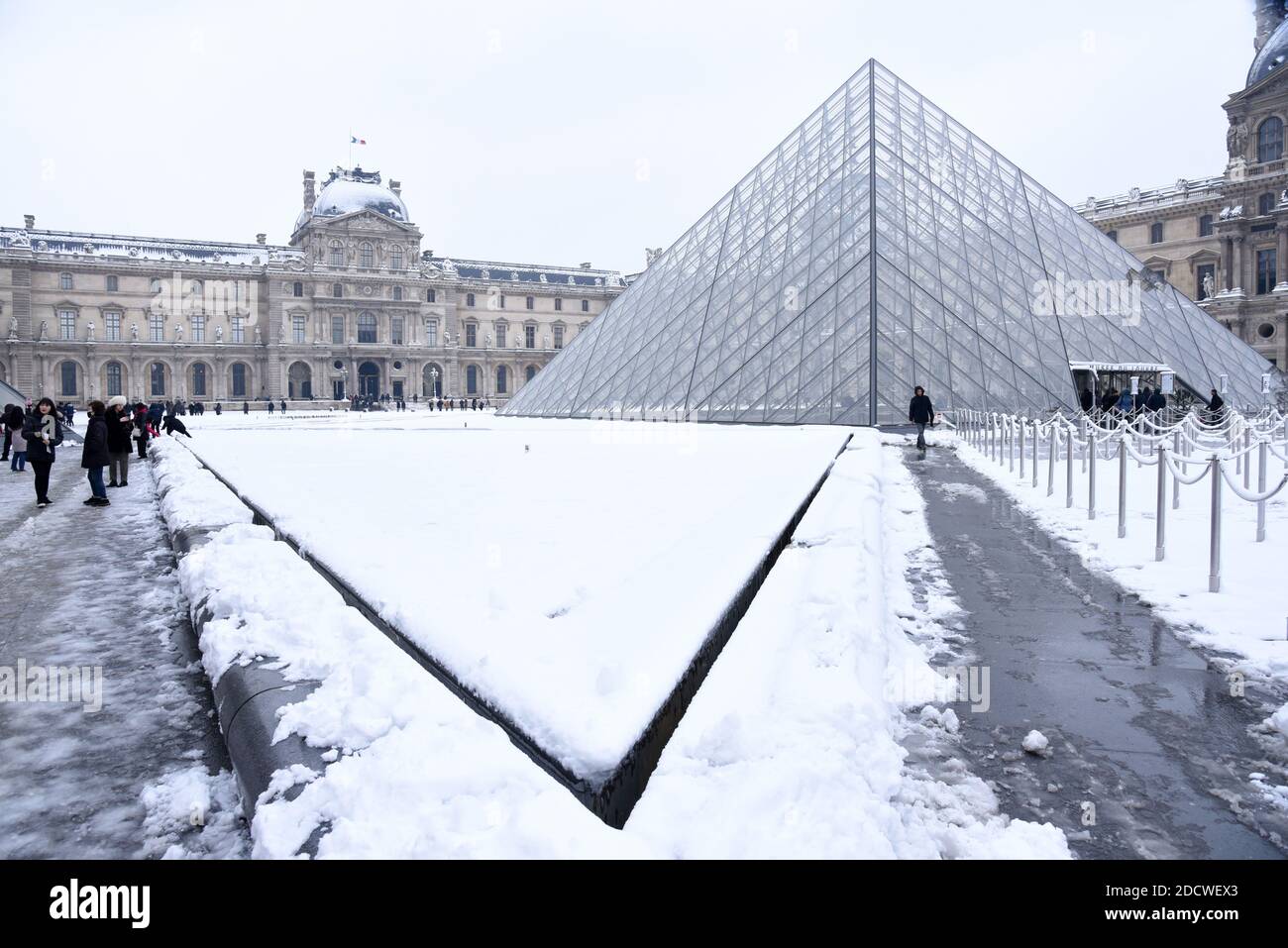 Louvre Museum Under The Snow in Paris, France on February 7, 2018 ...