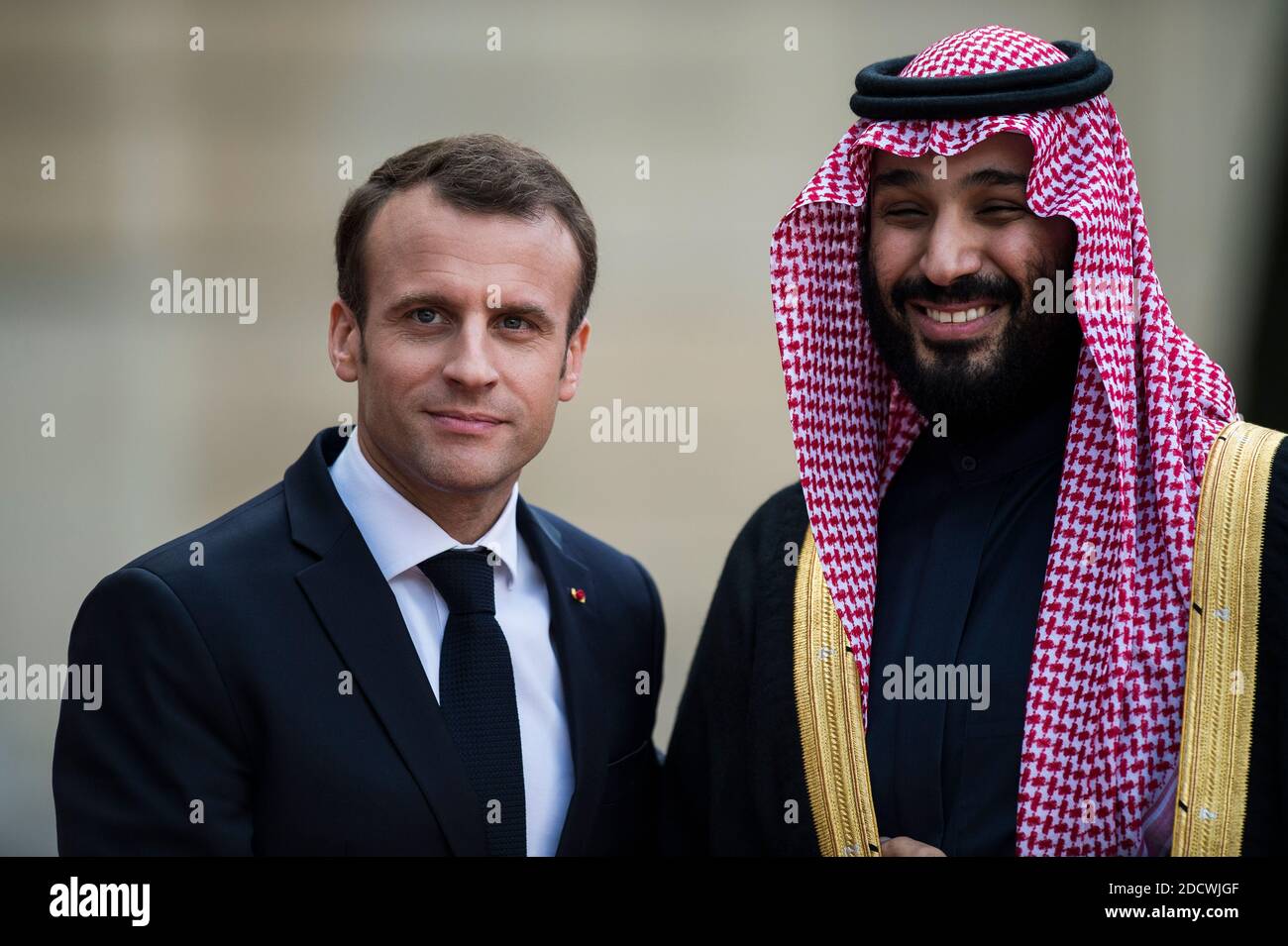 French President Emmanuel macron and the crown prince of Saudi Arabia ...