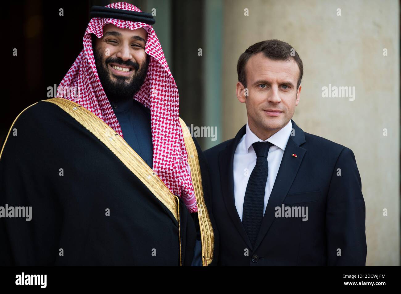 French President Emmanuel macron and the crown prince of Saudi Arabia ...