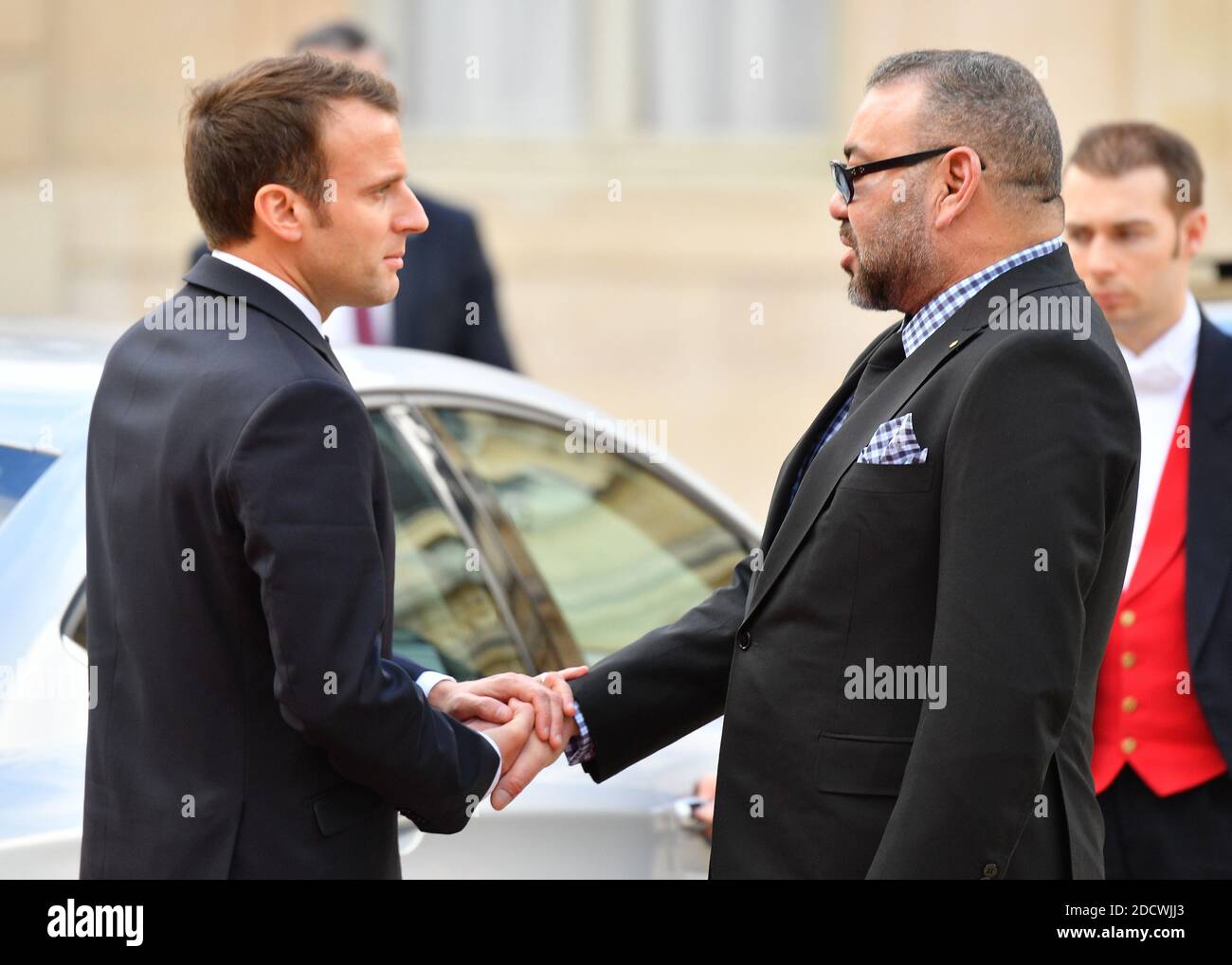 French President Emmanuel Macron receives the King of Morocco Mohammed ...