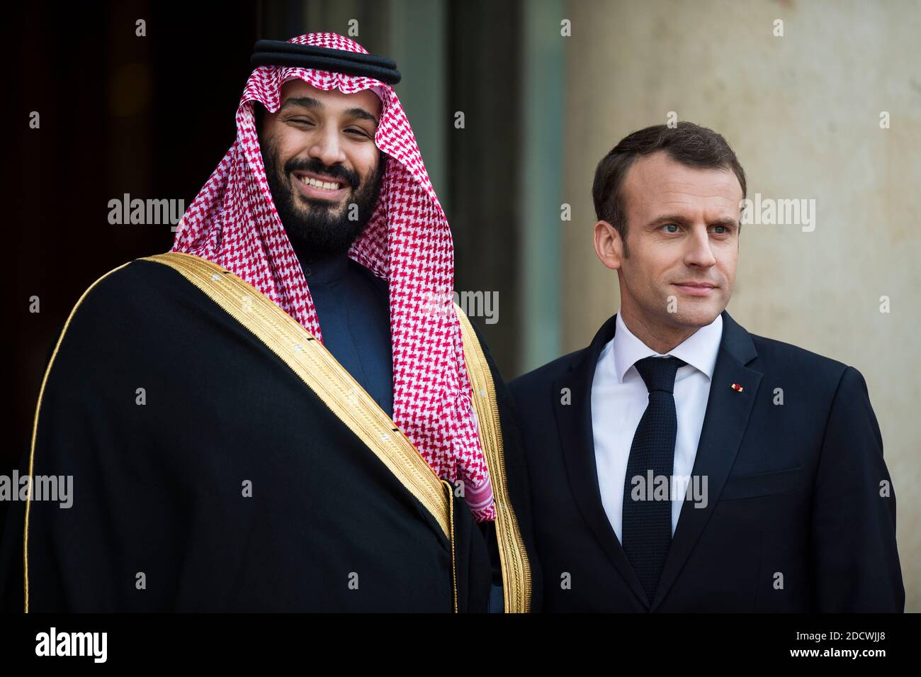 French President Emmanuel macron and the crown prince of Saudi Arabia ...