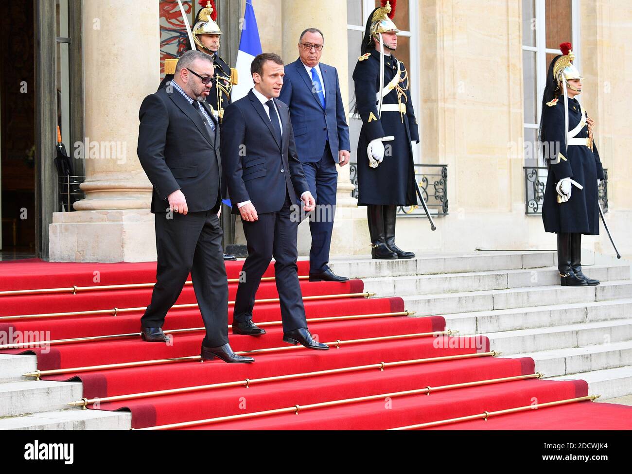 French President Emmanuel Macron receives the King of Morocco Mohammed ...
