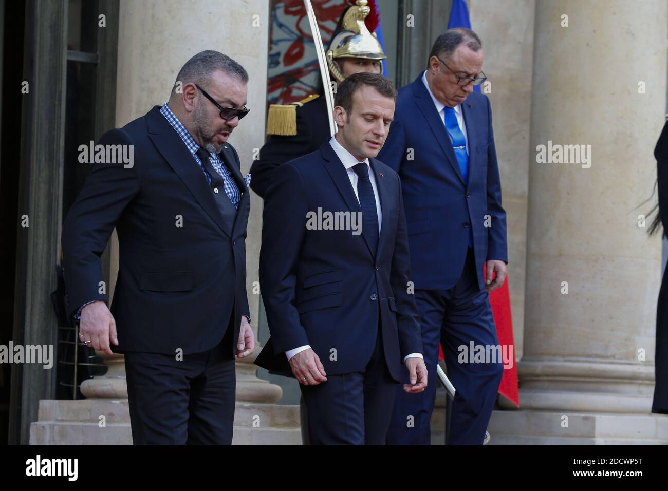 French President Emmanuel Macron receiving Morocco's King Mohammed VI ...