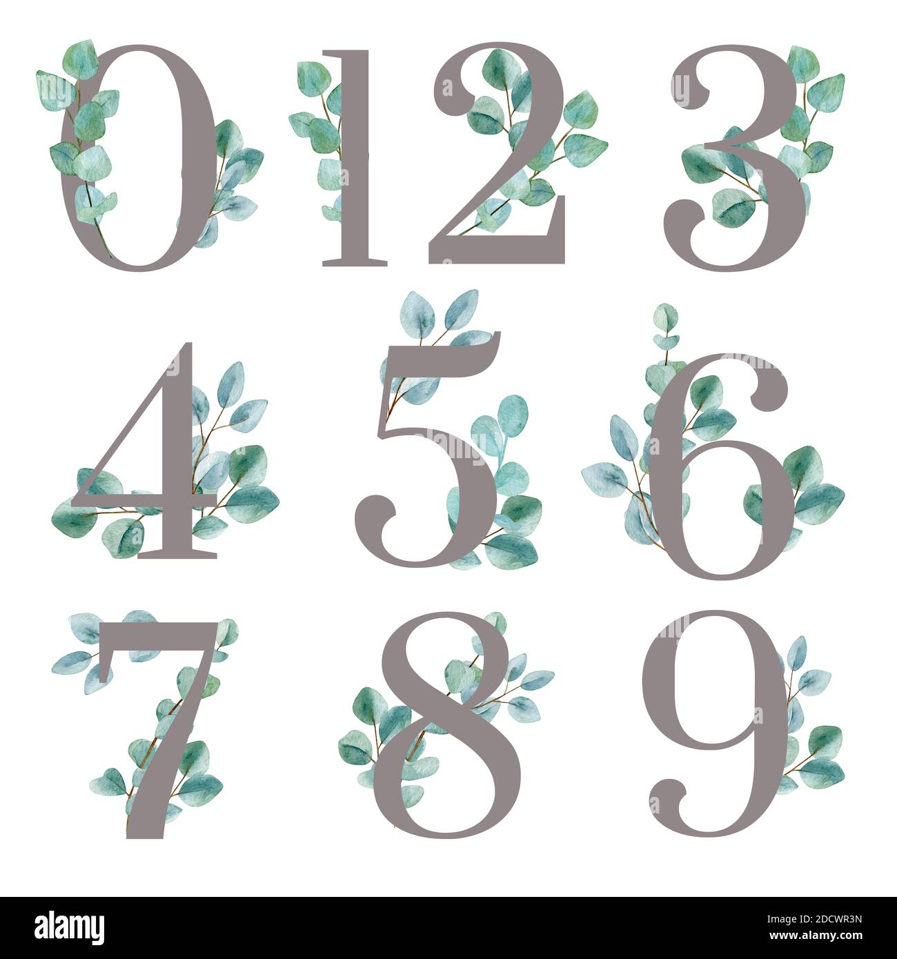 Greenery numbers for wedding and holiday design Stock Photo - Alamy
