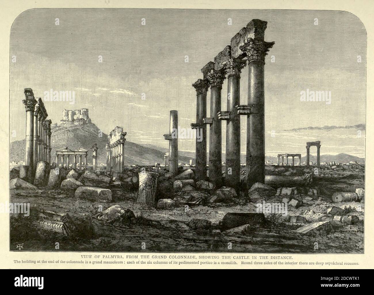 Engraving on Wood of View of Palmyra, from the Grand Colonnade, showing ...