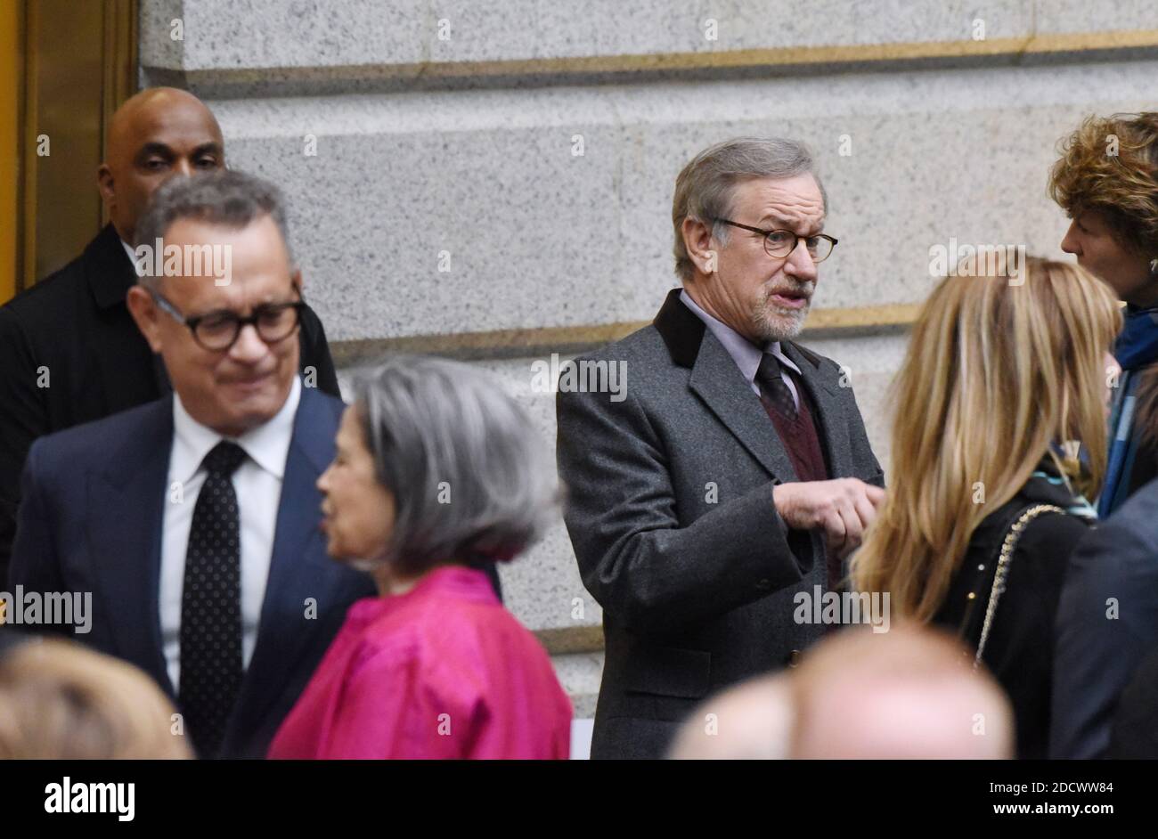 Filmmaker Steven Spielberg (R) and Actor Tom Hanks (L) attend the ...