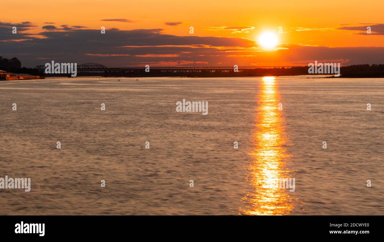Dramatic colorful golden susnet on the Volga river Stock Photo - Alamy