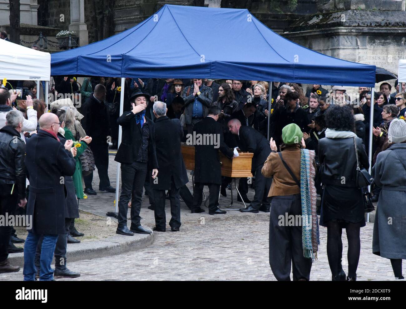 Izia Higelin, Arthur H, Ken Higelin during the funeral of Jacques ...