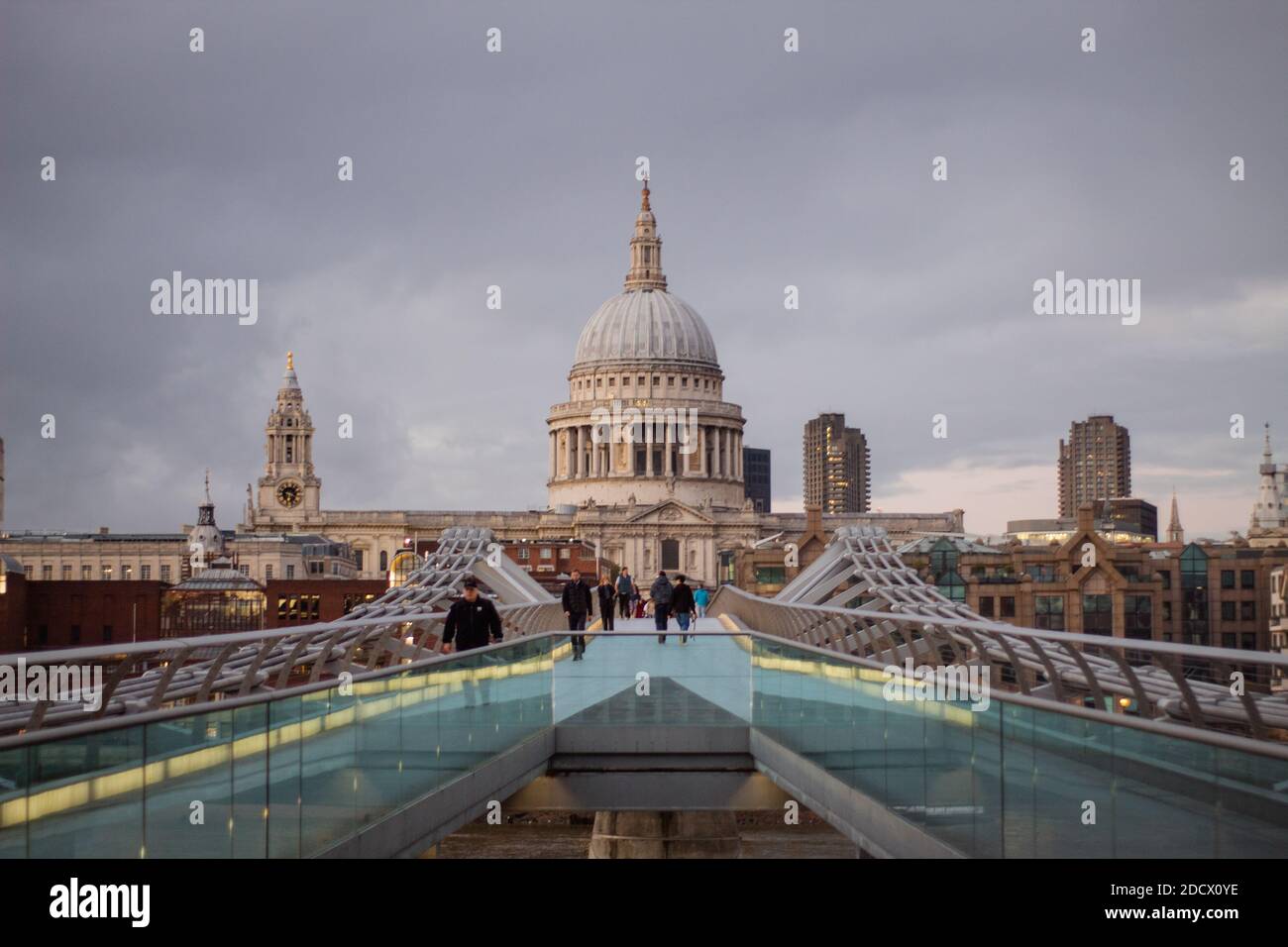 St Paul Cathedral from the Millennial Bridge under cloudy sky Stock ...
