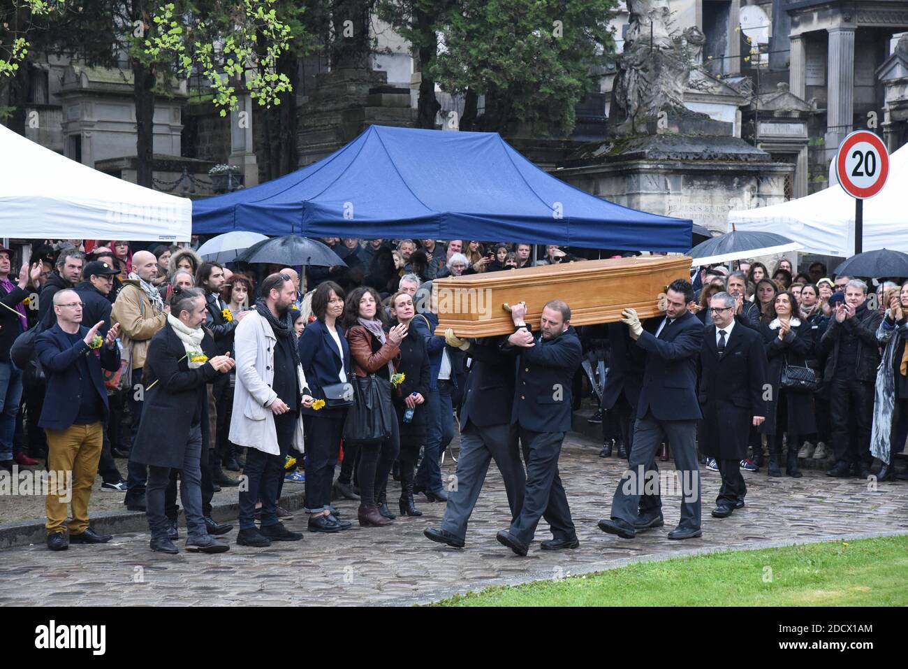 Izia Higelin, Arthur H, Ken Higelin during the funeral of Jacques ...