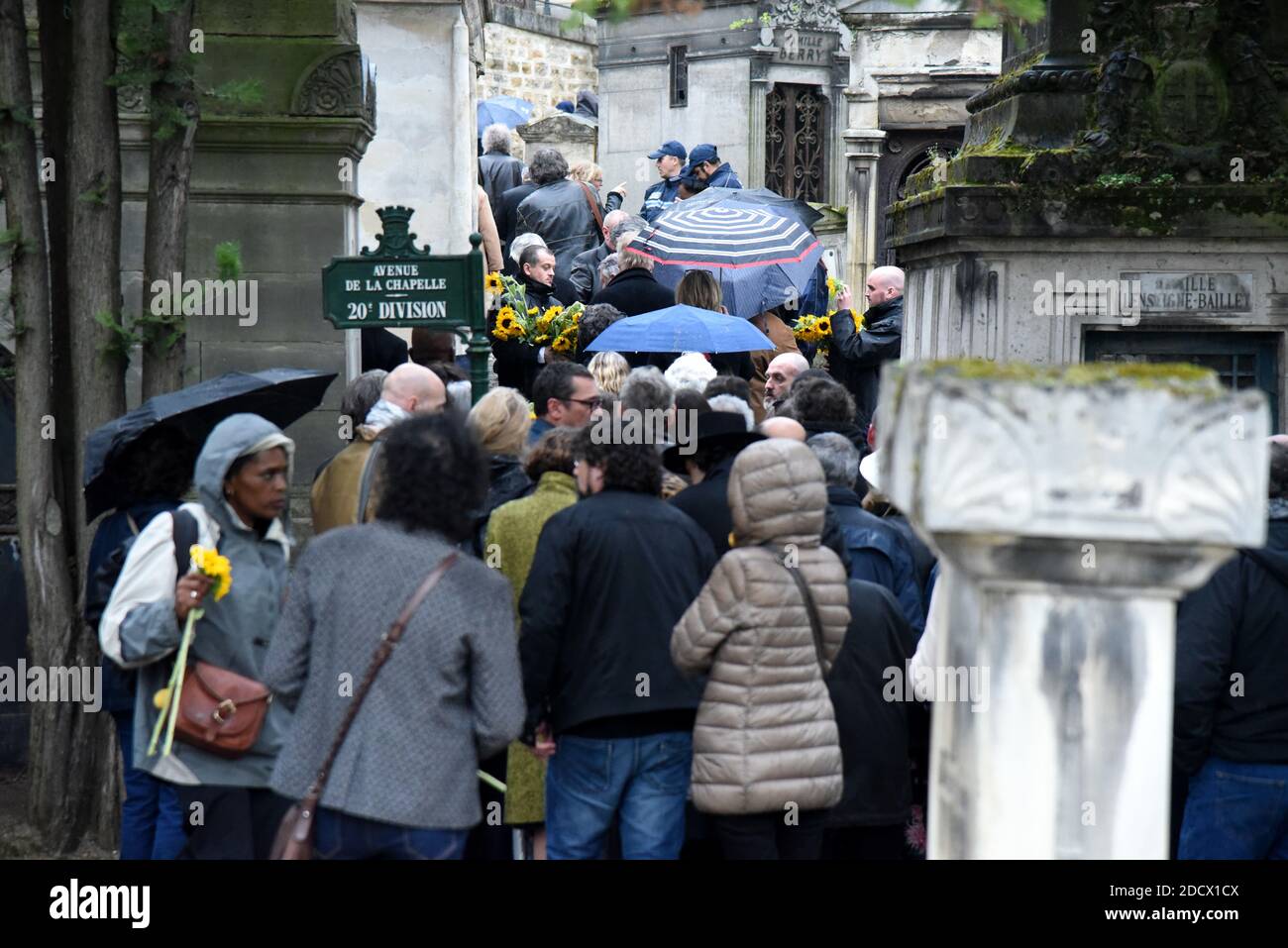 Izia Higelin, Arthur H, Ken Higelin during the funeral of Jacques ...