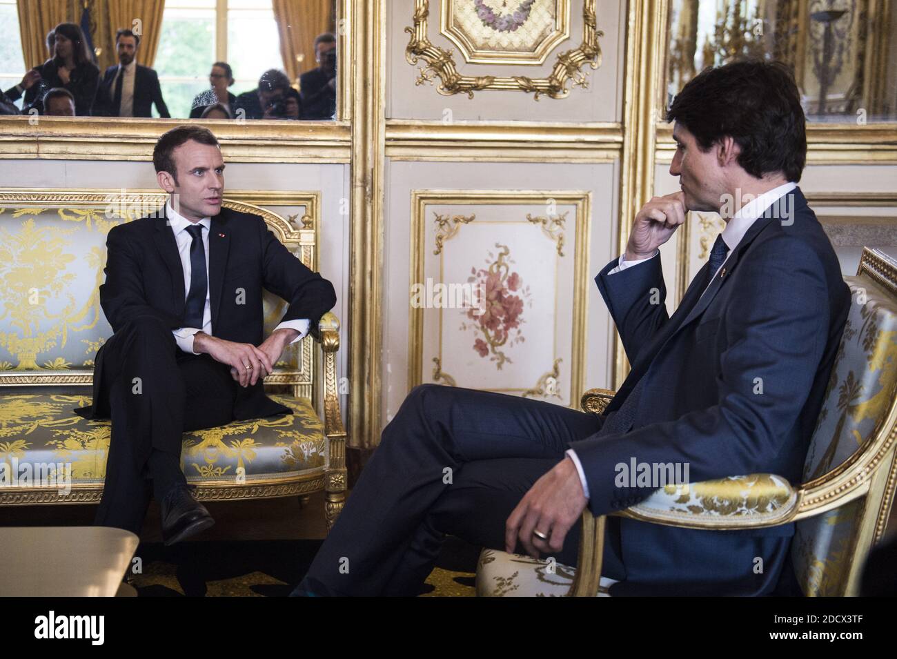 French President Emmanuel Macron meets Canadian Prime Minister Justin ...