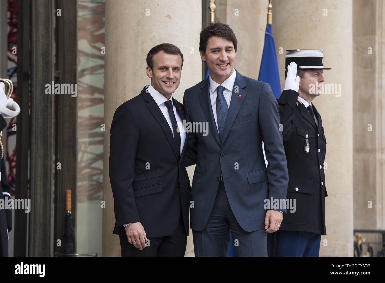 French President Emmanuel Macron meets Canadian Prime Minister Justin ...