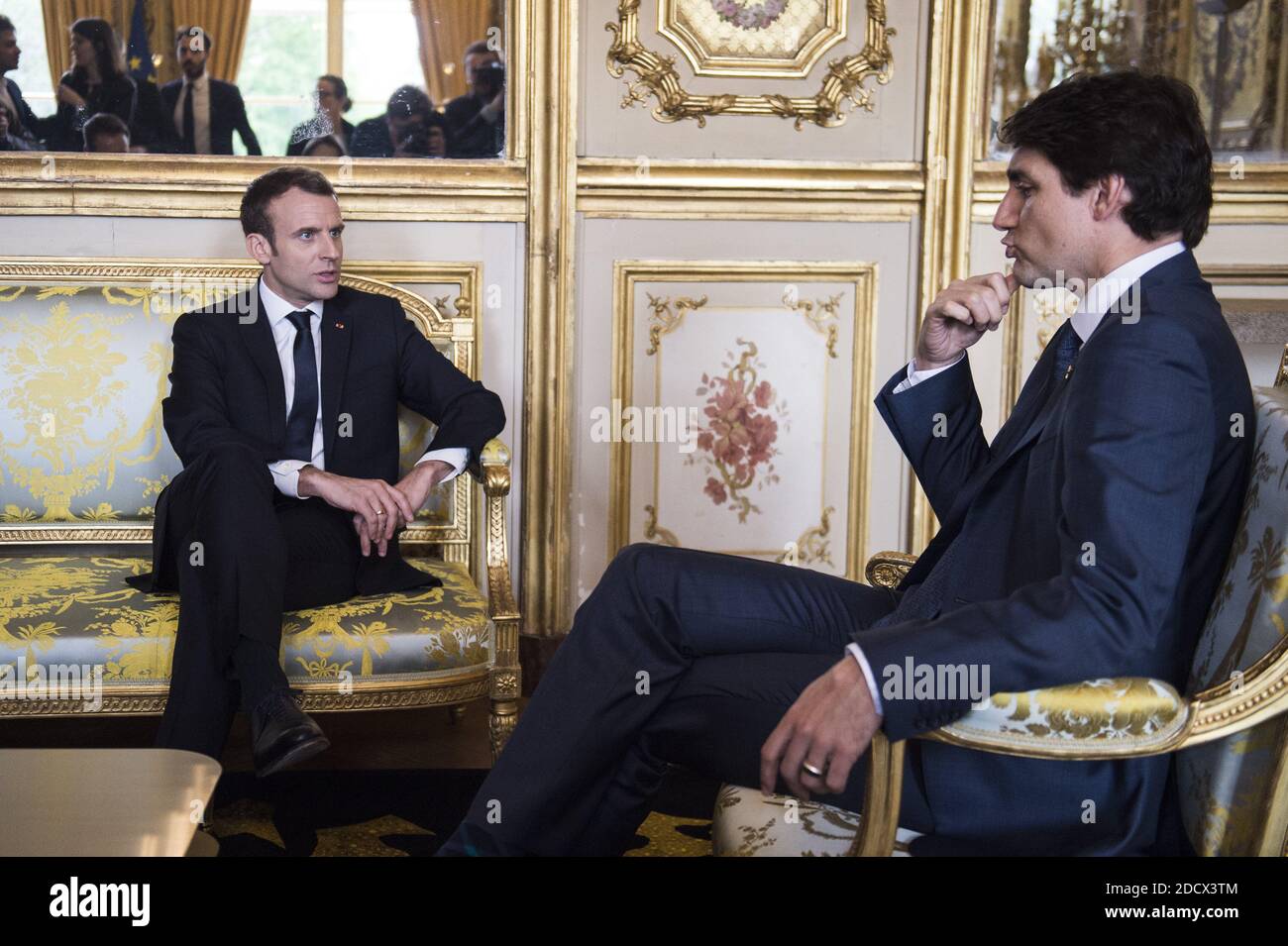 French President Emmanuel Macron meets Canadian Prime Minister Justin ...
