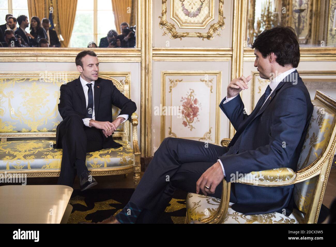 French President Emmanuel Macron meets Canadian Prime Minister Justin ...