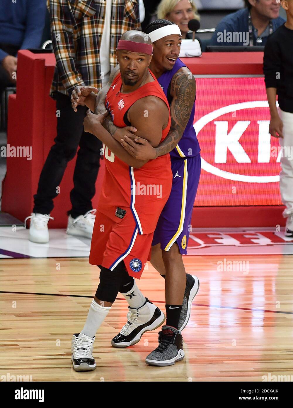 Jamie Foxx and Nick Cannon during the NBA All-Star Celebrity Game 2018 ...