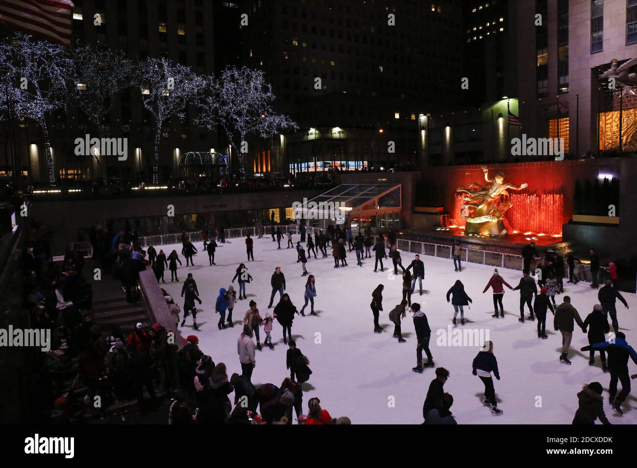 Night Illustration in Times Square and the Ice Rink of Rockefeller ...