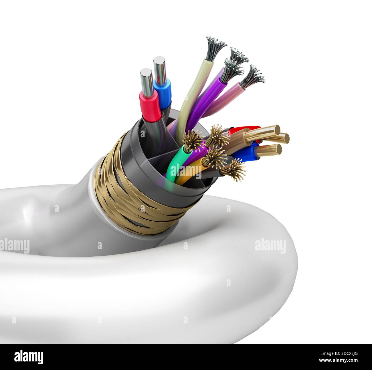 wire multicore cable 3d render on white o shadow Stock Photo - Alamy
