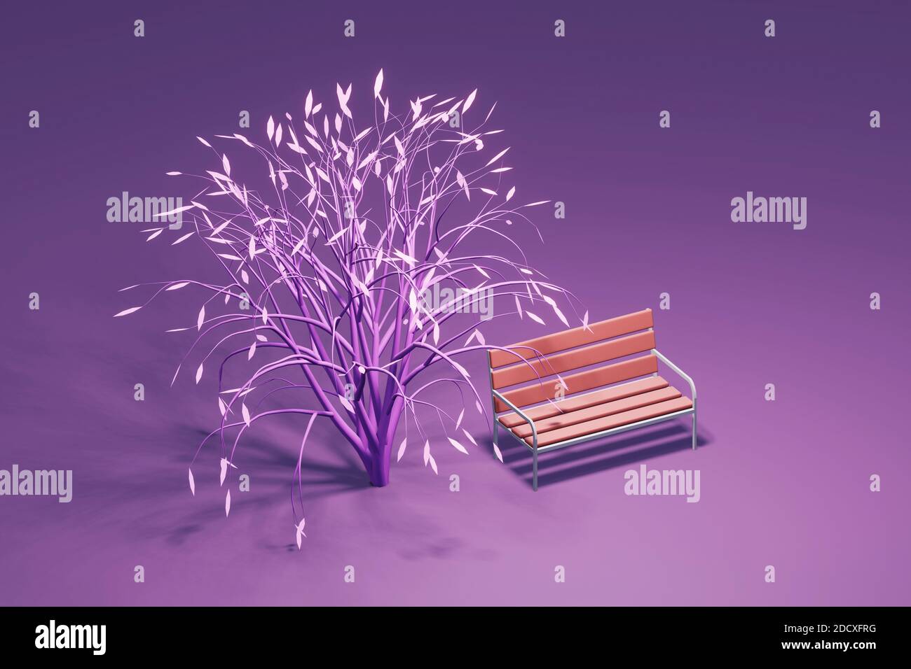 Bench and tree, purple color, 3d render Stock Photo - Alamy