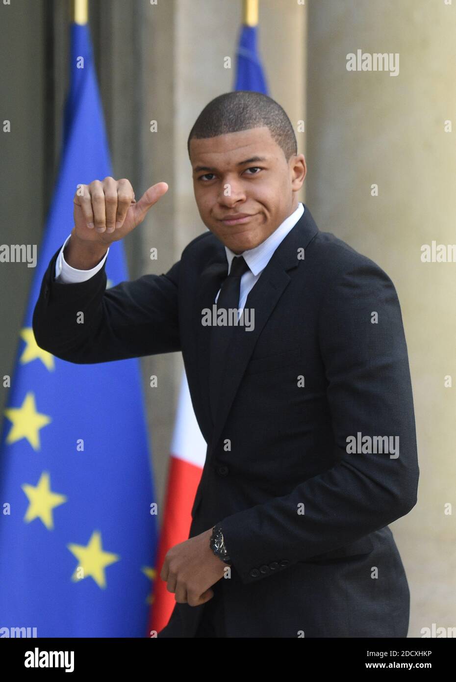 Paris Saint-Germain's player Kylian Mbappe arriving for a lunch at the ...