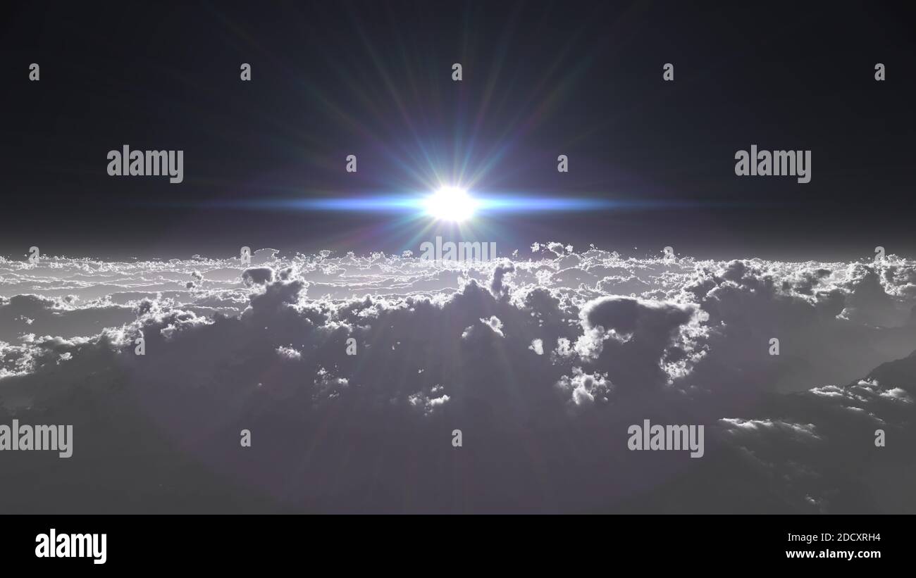 high stratosphere above clouds, 3d illustration Stock Photo - Alamy