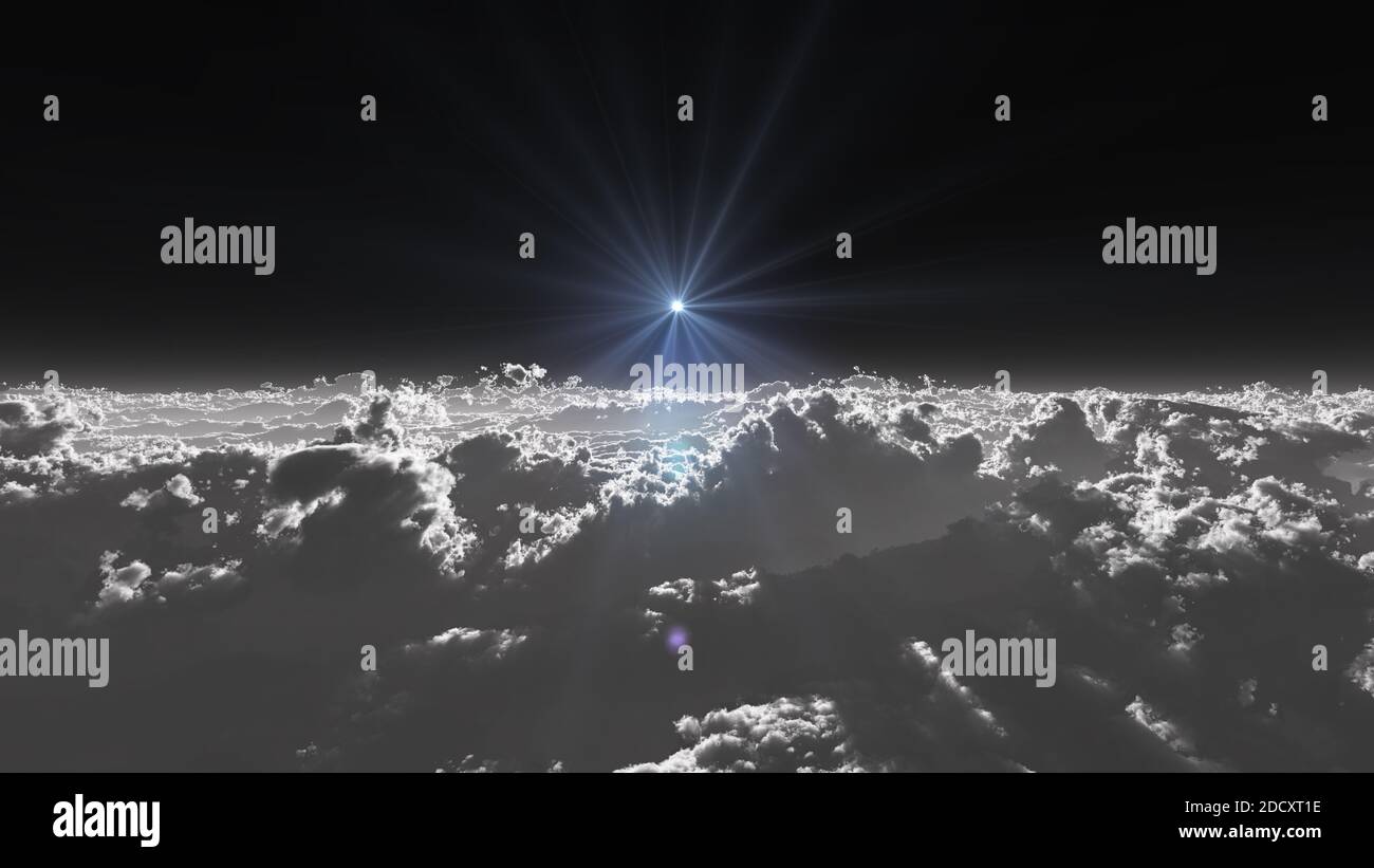 high stratosphere above clouds, 3d illustration Stock Photo - Alamy