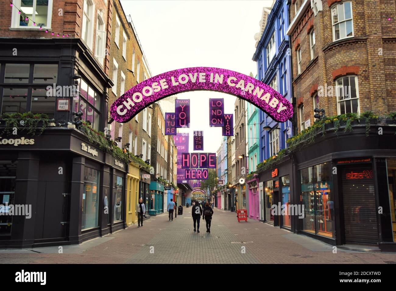 Winter decorations in Carnaby Street with closed shops during lockdown ...