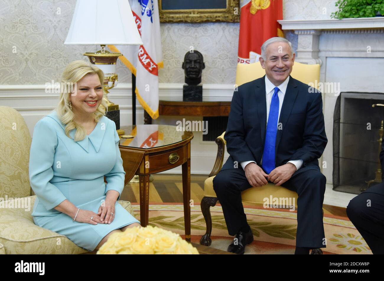 Prime Minister Benjamin Netanyahu and Sara Netanyahu of Israel look on ...
