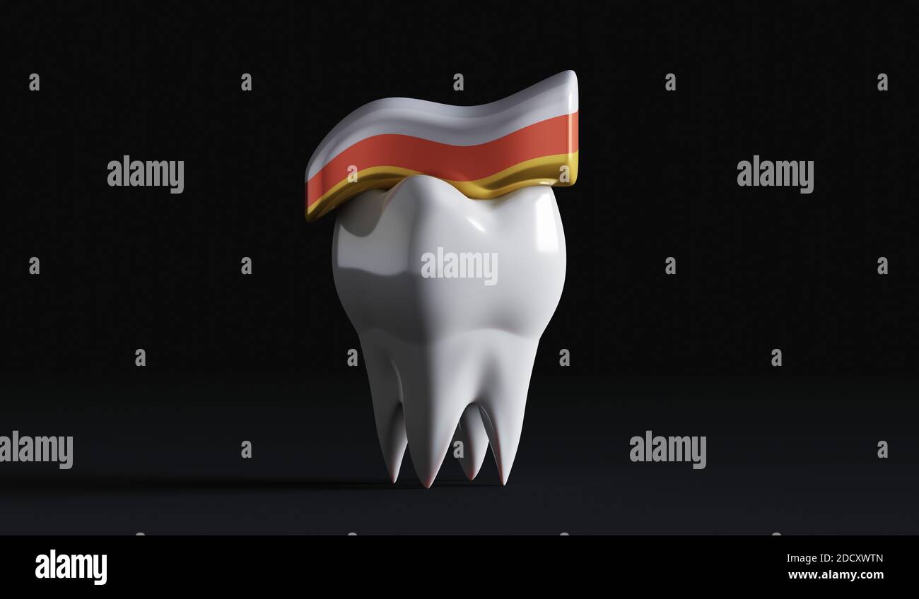 clean white healthy strong molar with toothpaste up on black background ...