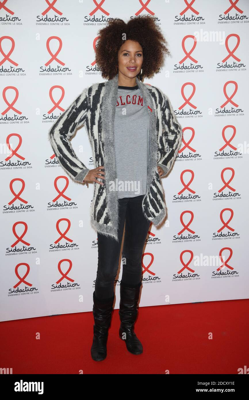 Tiga posing at a photocall for the launch party of the 2018 Sidaction ...