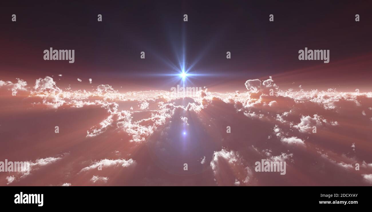 high stratosphere above clouds, 3d illustration Stock Photo - Alamy