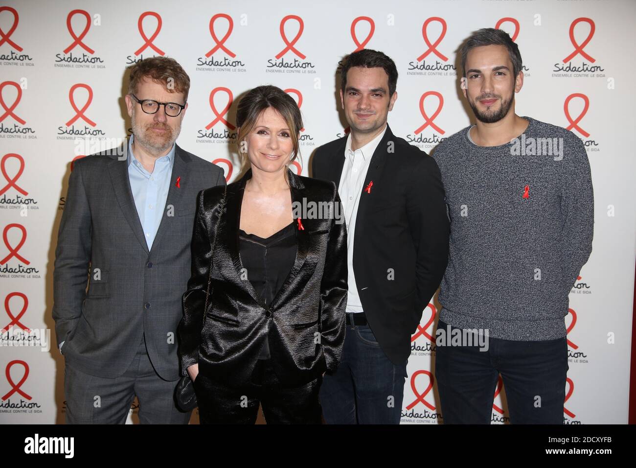 Thomas Bauder, Nelly Daynac, Julien Desvages and Thibaud Vezirian posing at a photocall for the ...