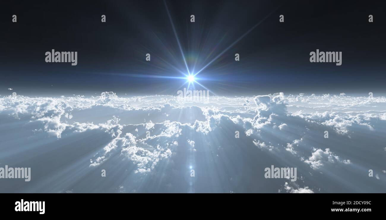 high stratosphere above clouds, 3d illustration Stock Photo - Alamy
