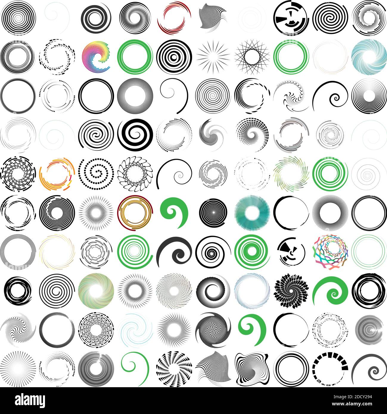 Spiral, swirl, twirl element set. Rotating circular shape Vector ...
