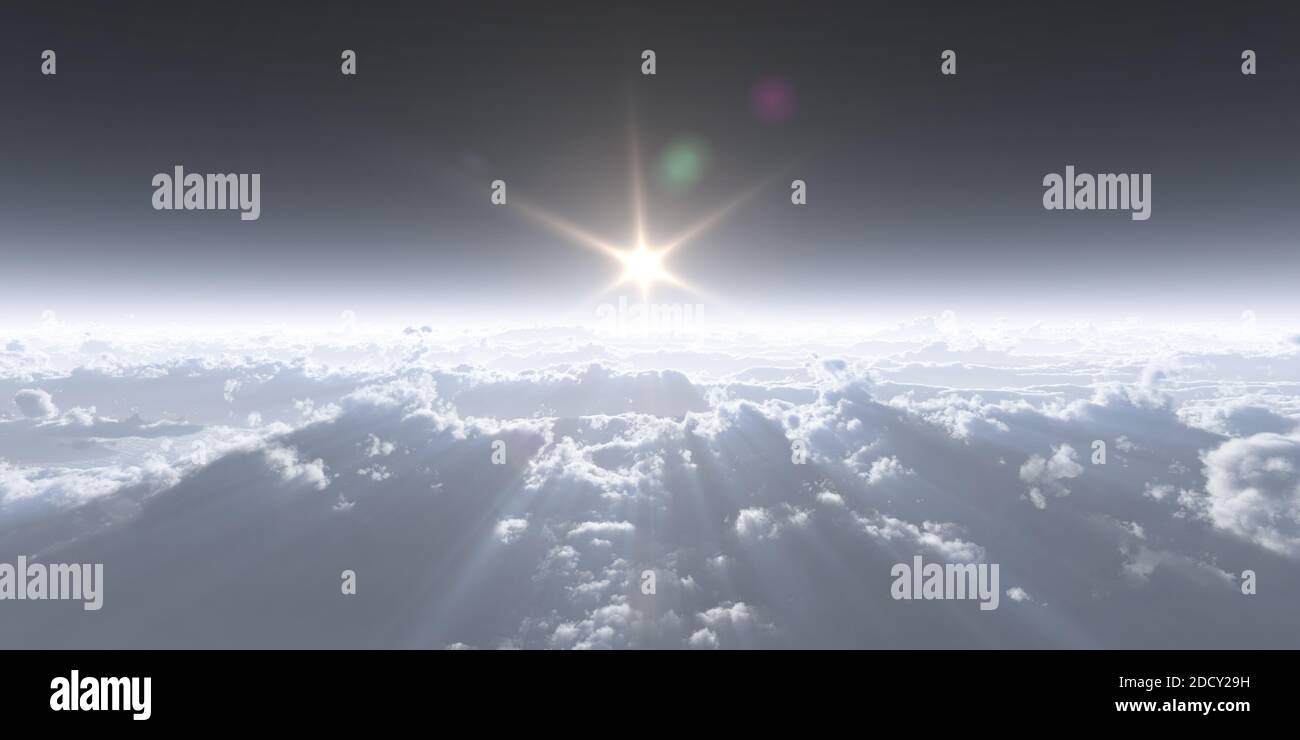 high stratosphere above clouds, 3d illustration Stock Photo - Alamy