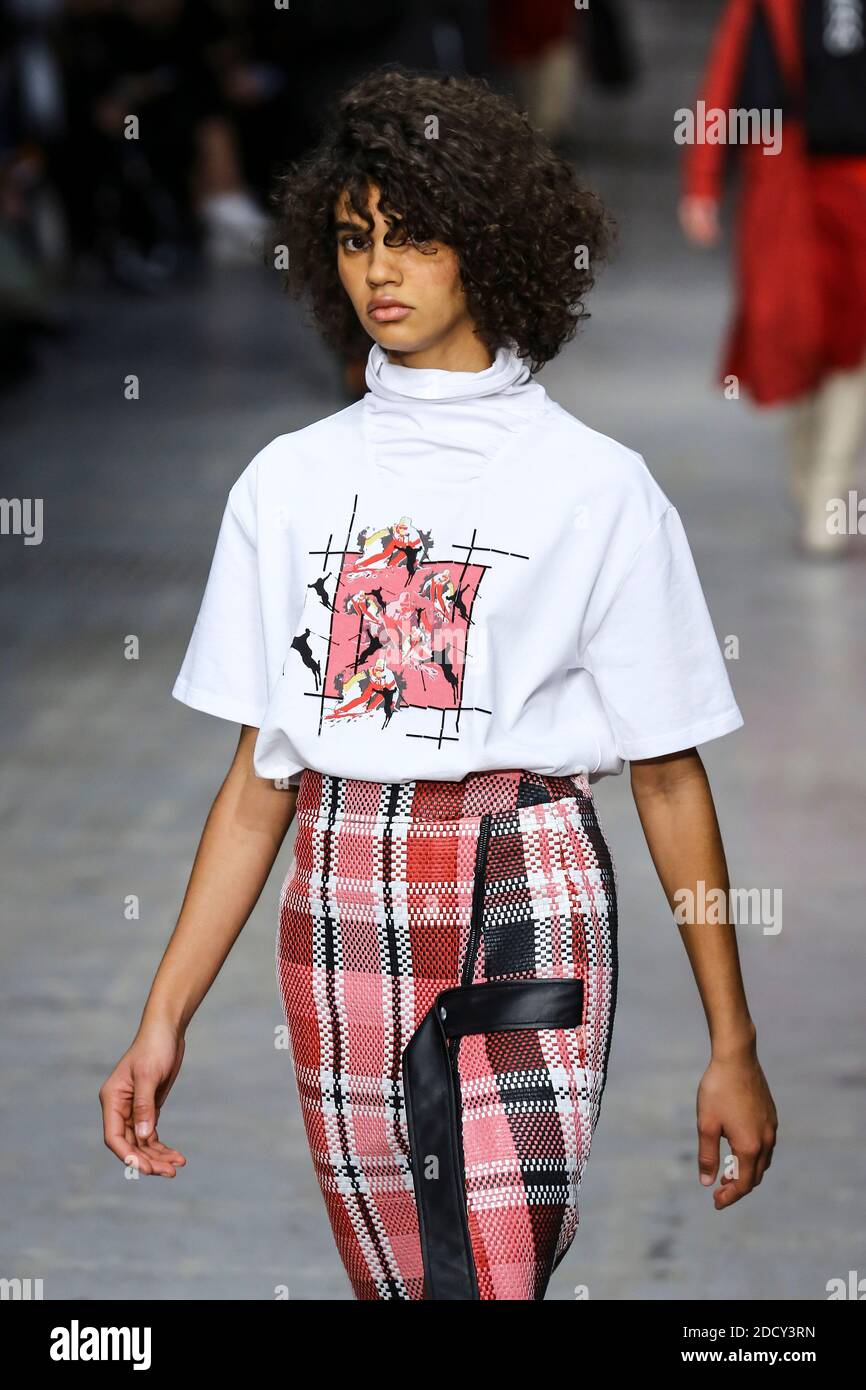 A model walks the runway during Trussardi fashion show held at Ansaldo ...