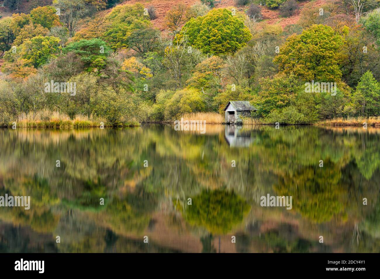 Boathouse at Rydal Water in the Lake District with Autumn colours and ...