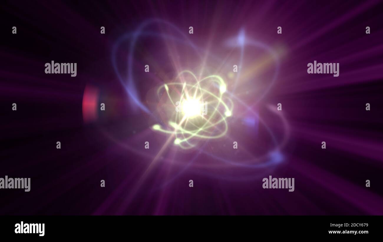 atom orbit abstract ray light, 3d render illustration Stock Photo - Alamy