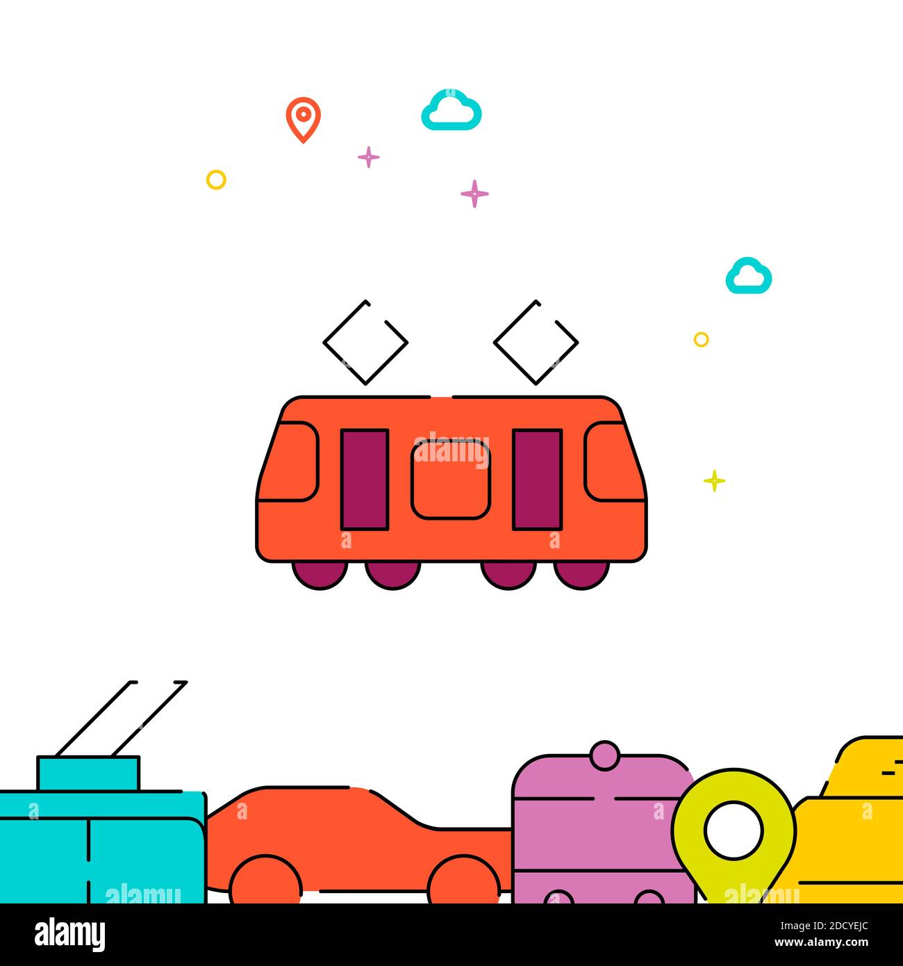 Tram filled line icon, simple illustration, city public transportation ...
