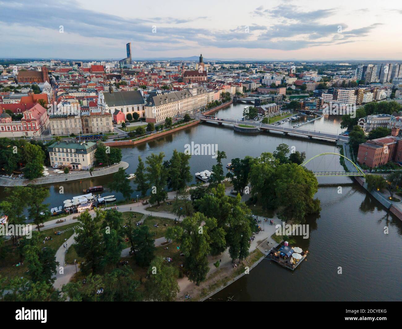 Aerial view of beautiful Wroclaw located on many islands on Odra river ...