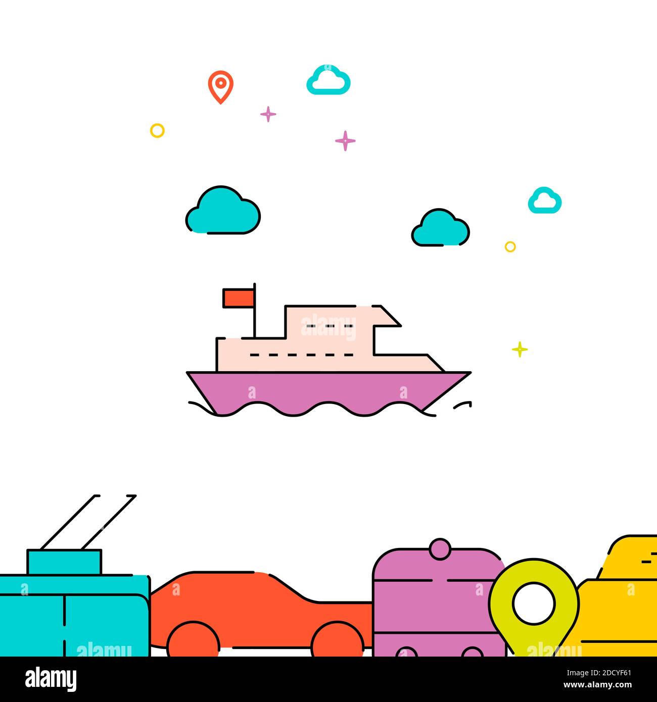 River tram filled line icon, simple illustration, city public ...