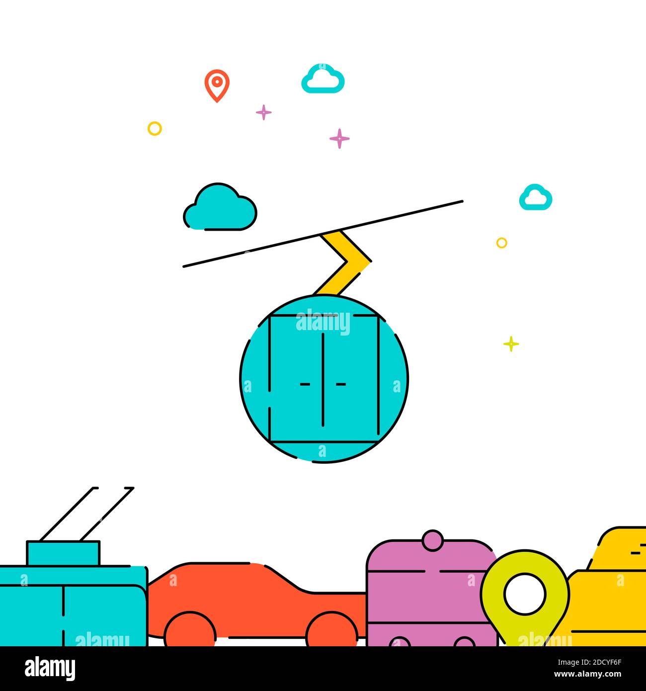 Cable car filled line icon, simple illustration, city public ...