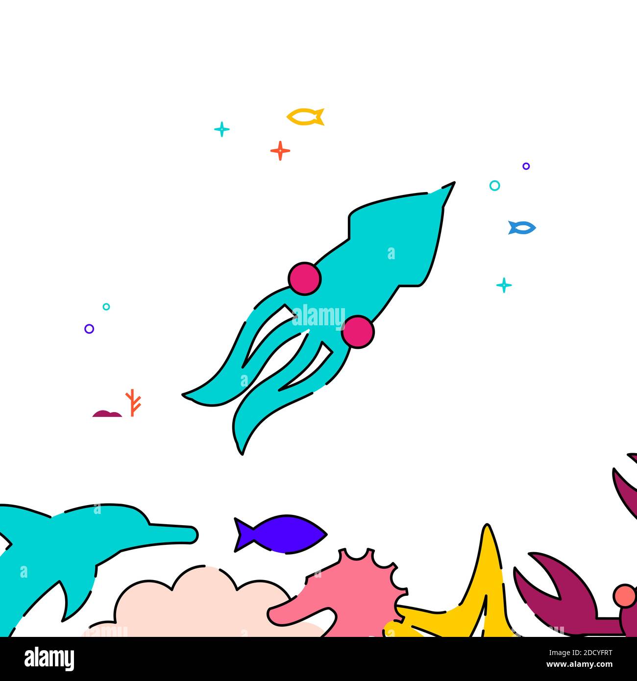 Giant squid filled line icon, simple illustration, sea world, marine ...