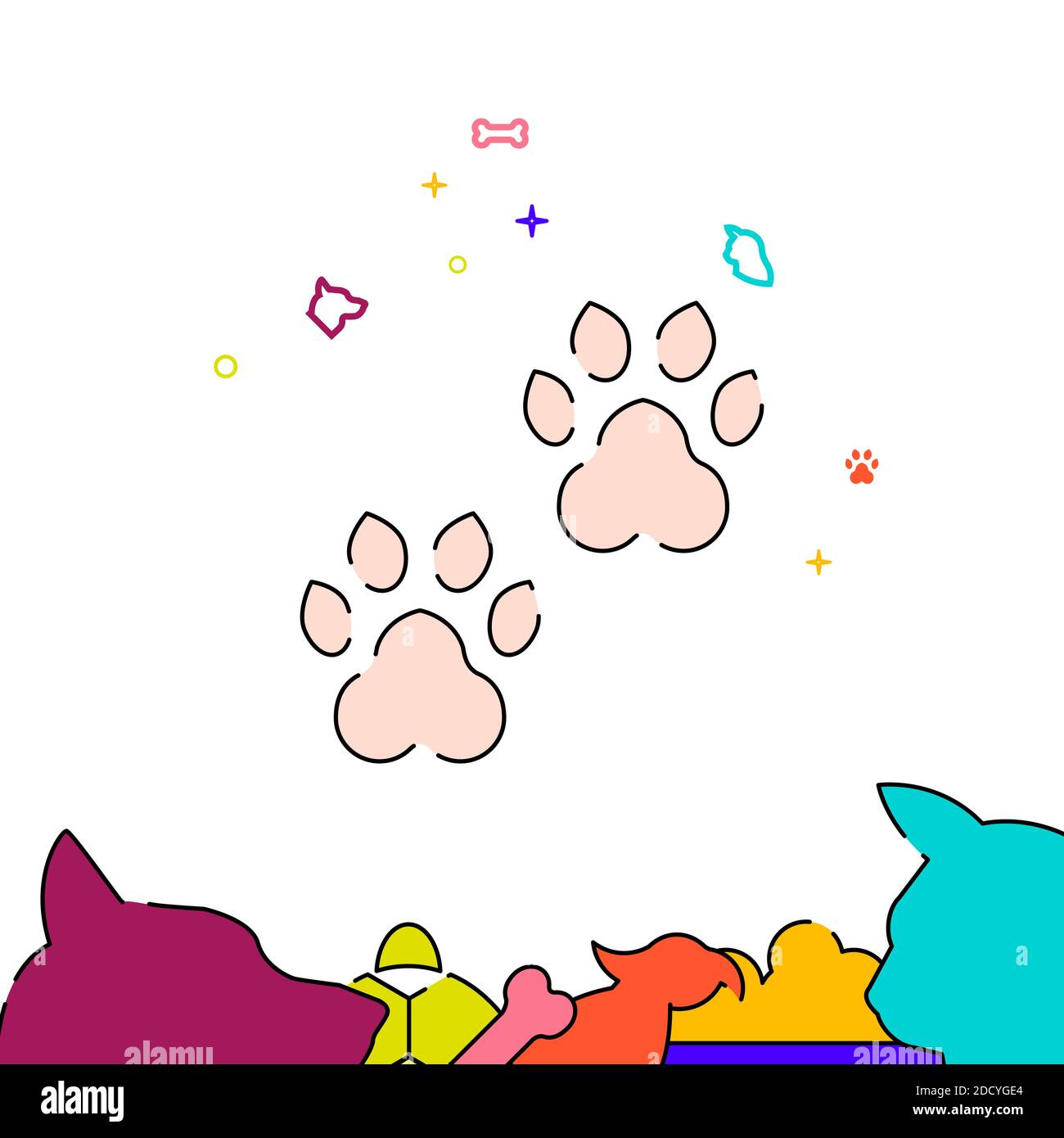 Paw prints filled line icon, simple illustration, pets related bottom ...