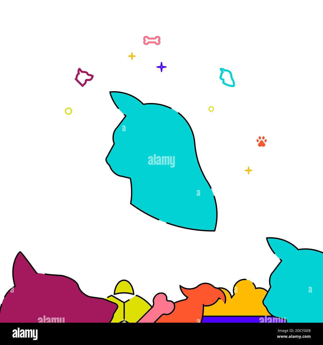 Cats head in profile filled line icon, simple illustration, pets ...