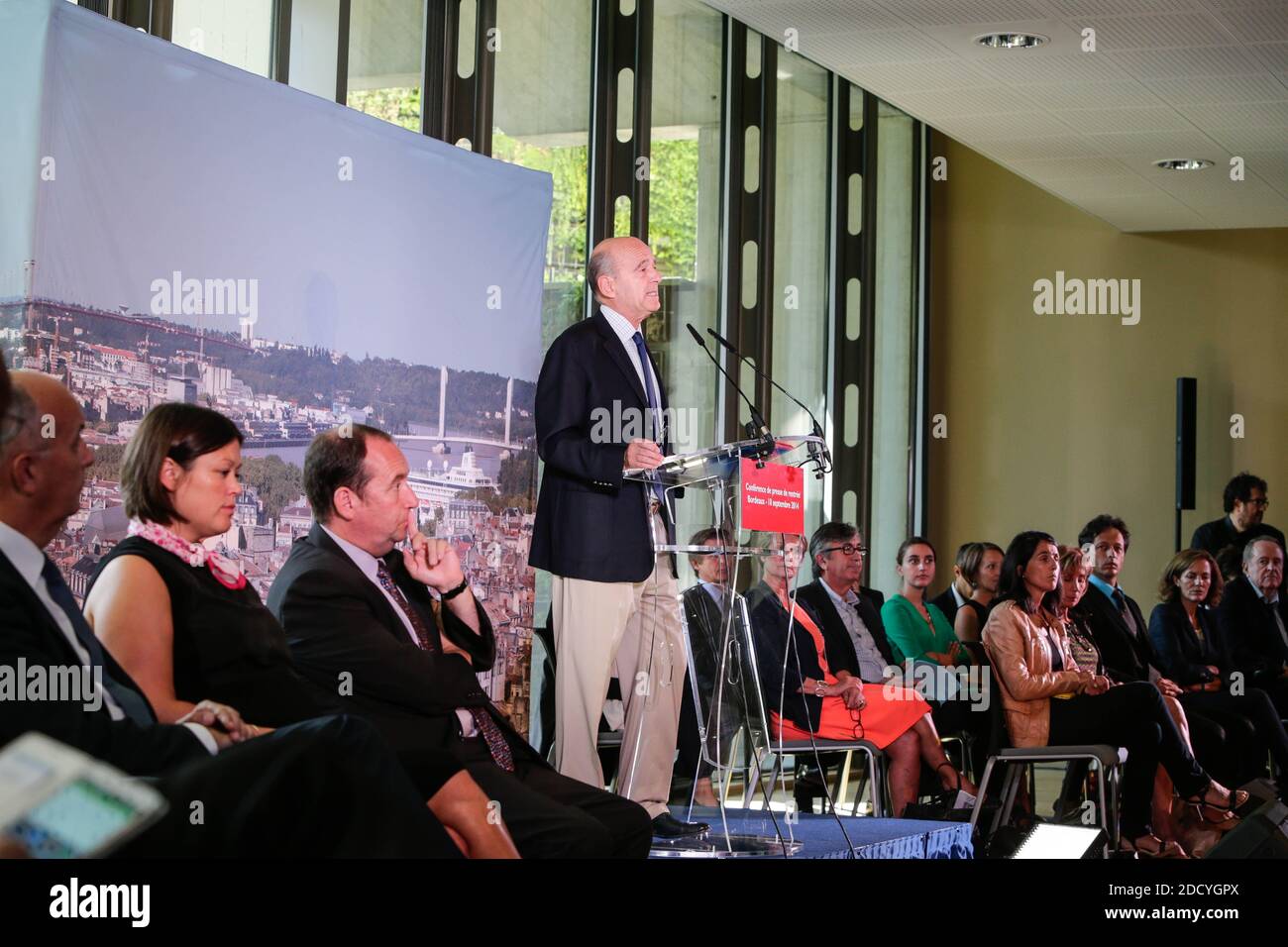Alain Juppe , mayor of Bordeaux, delivers a speech at the Bordeaux's ...
