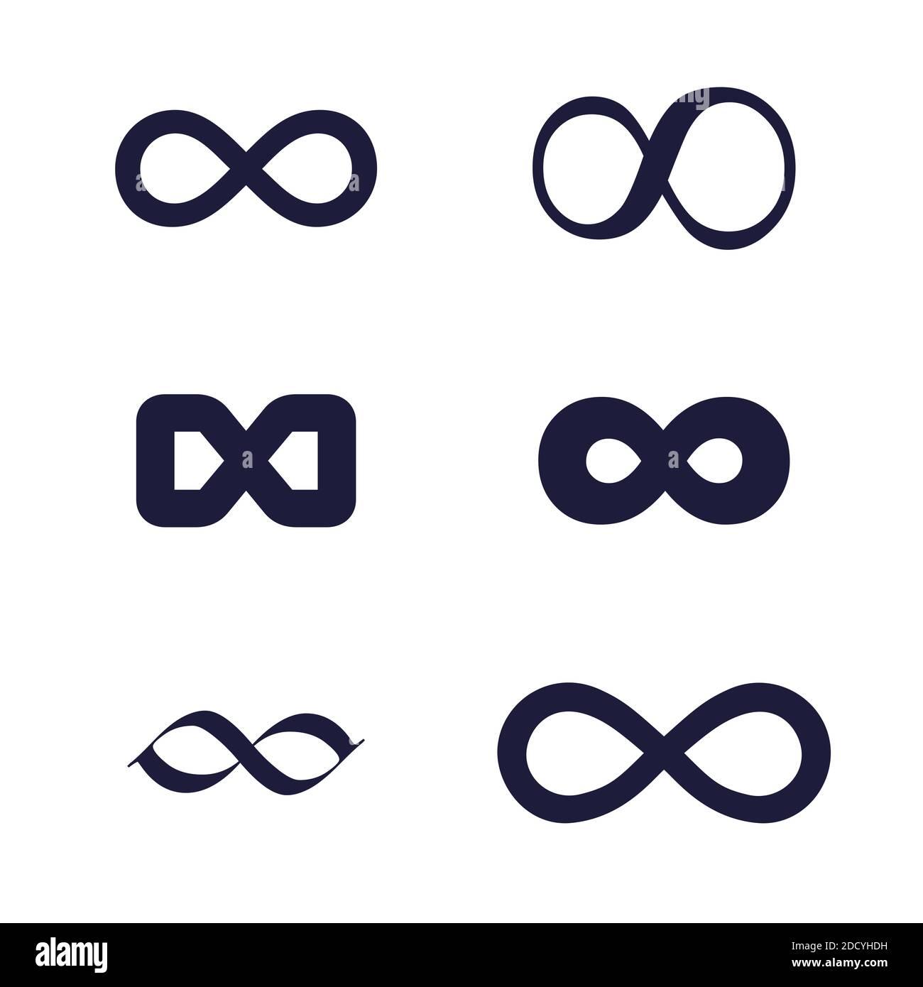 Collection of infinity signs of different shapes and styles. Horizontal ...