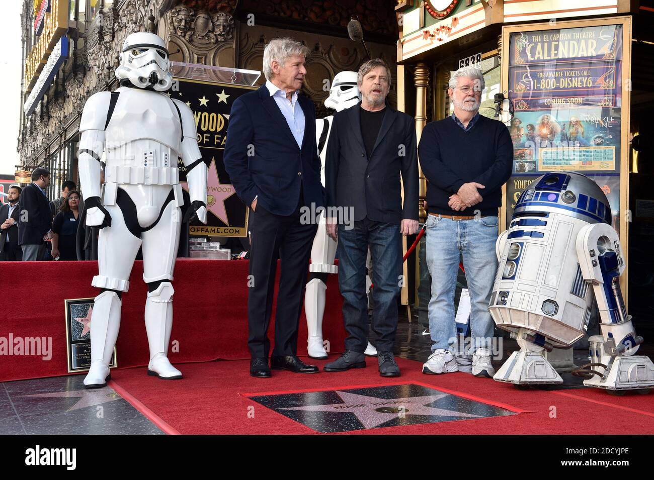 Harrison Ford and George Lucas attend the ceremony honoring Mark Hamill ...