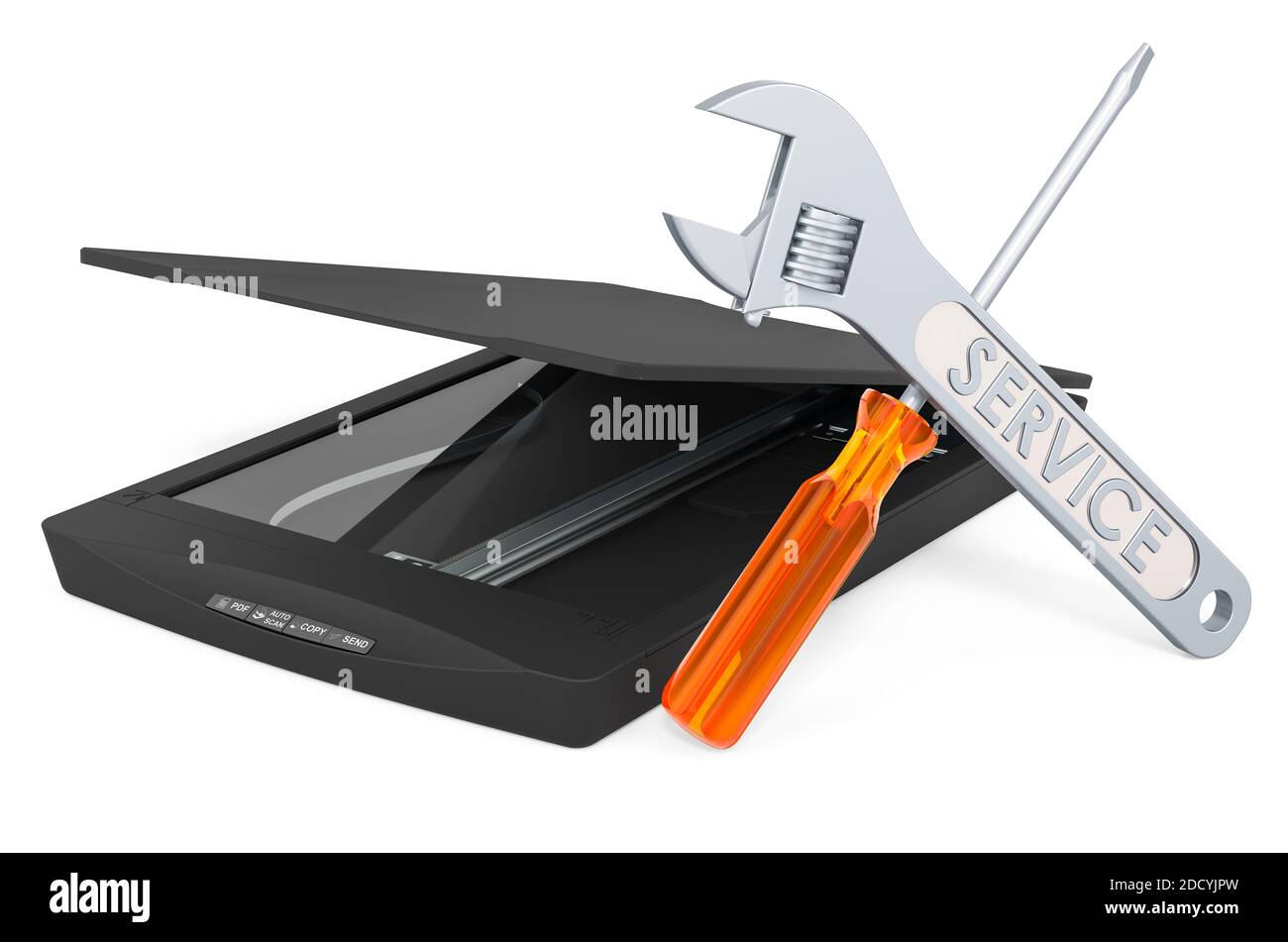 Service and repair of scanner, 3D rendering isolated on white ...